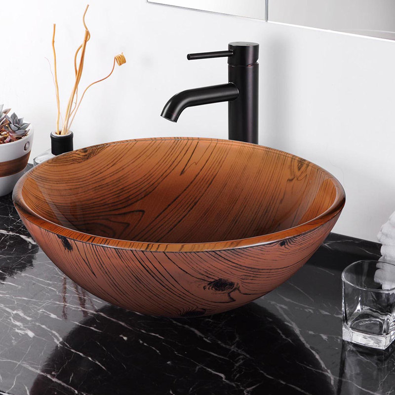 Aquaterior Brown Glass Circular Vessel Bathroom Sink Wayfair